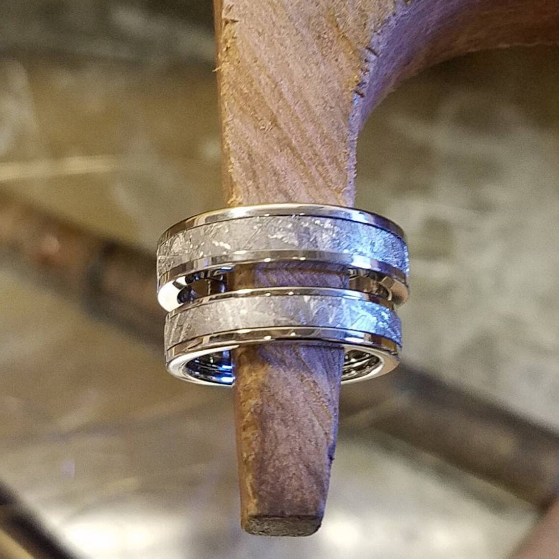 Meteorite Ring Set with Gibeon Meteorite and Cobalt - Gibeon Wedding B ...