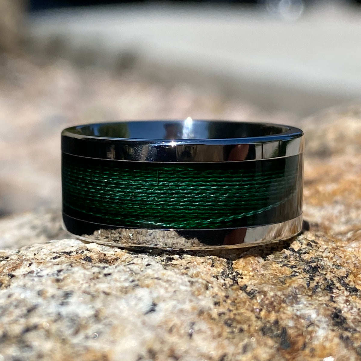 10mm Forest Green Titanium Fishing Line Ring - Custom Made Mens Weddin ...