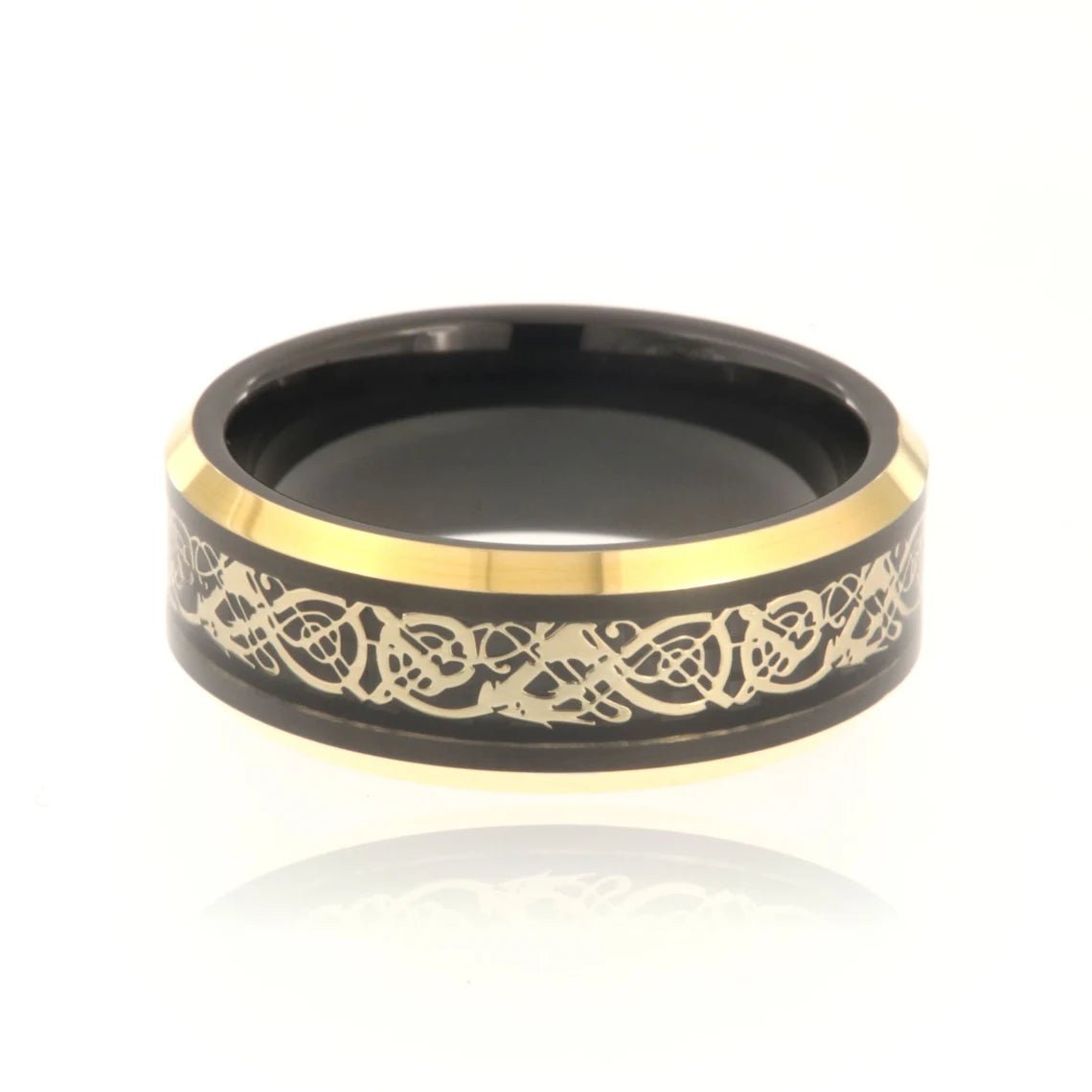 8mm Heavy Tungsten Carbide Men's Ring, Yellow & Black Celtic Earth Des ...