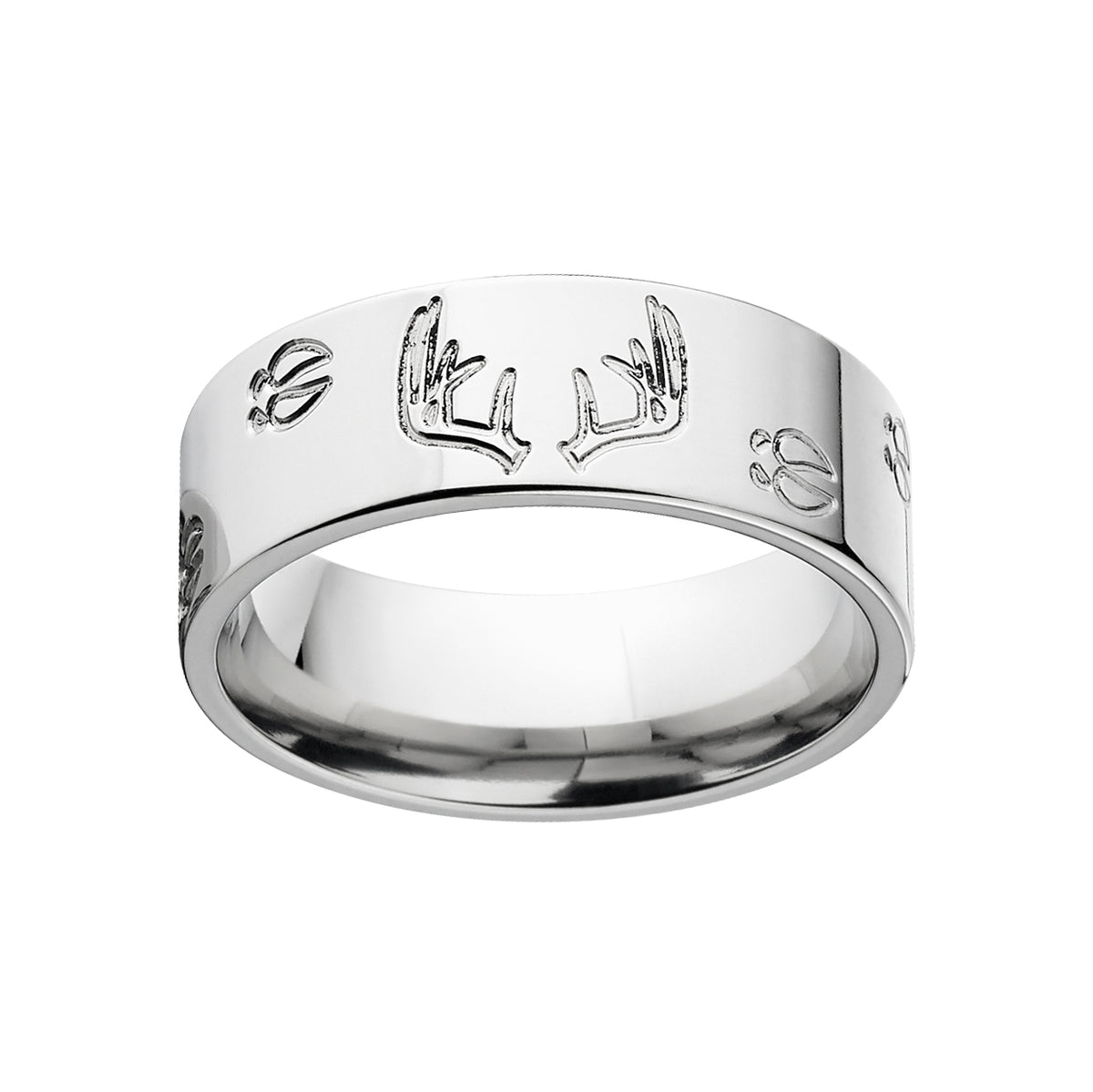 Custom Carved Deer Track and Antler Titanium Ring - Made in the USA ...