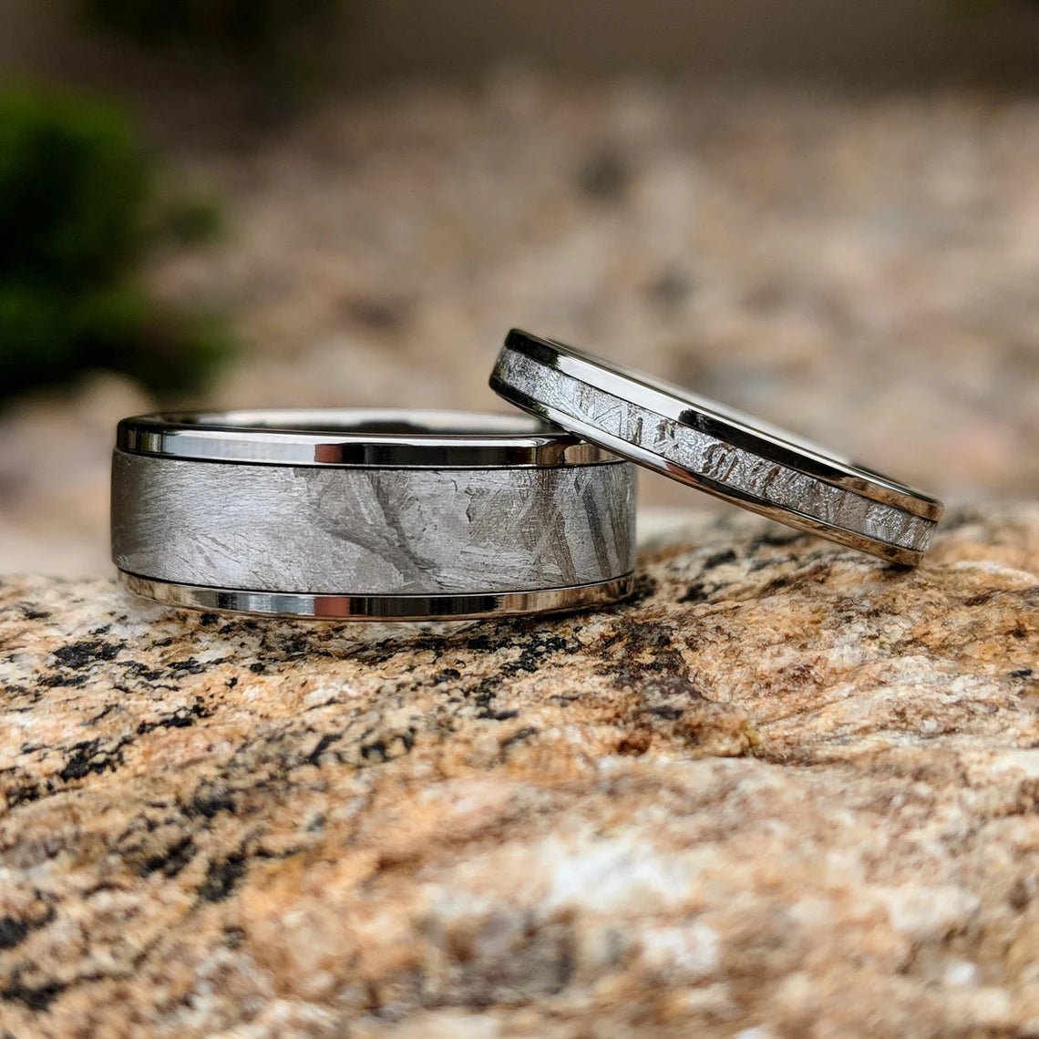 Meteorite Titanium Rings Set - USA Made | Custom Wedding Band Set – The ...